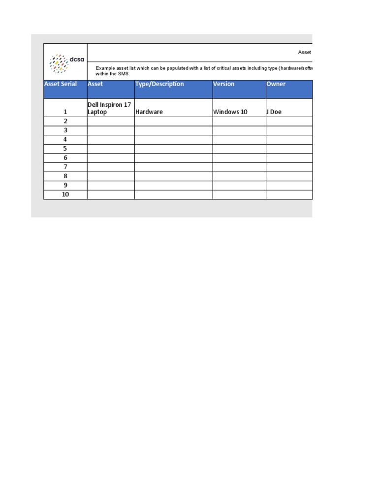 DCSA P3 Asset List Risk Assessment Framework Examples | PDF | Risk | Computing