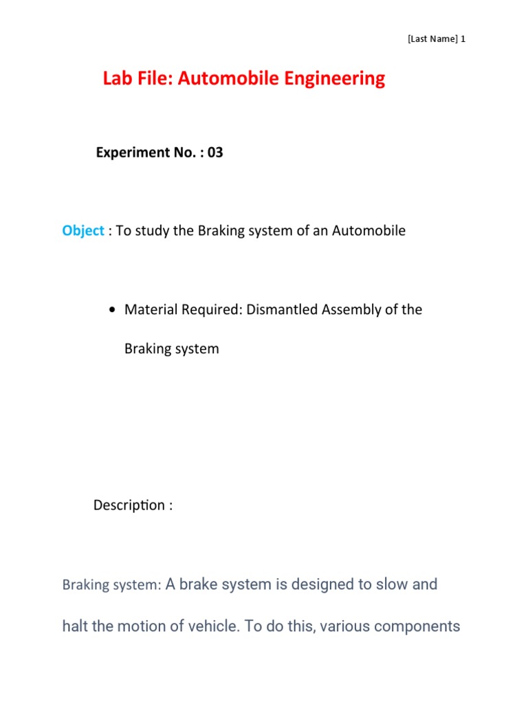 To Study The Braking System | PDF | Brake | Vehicle Parts