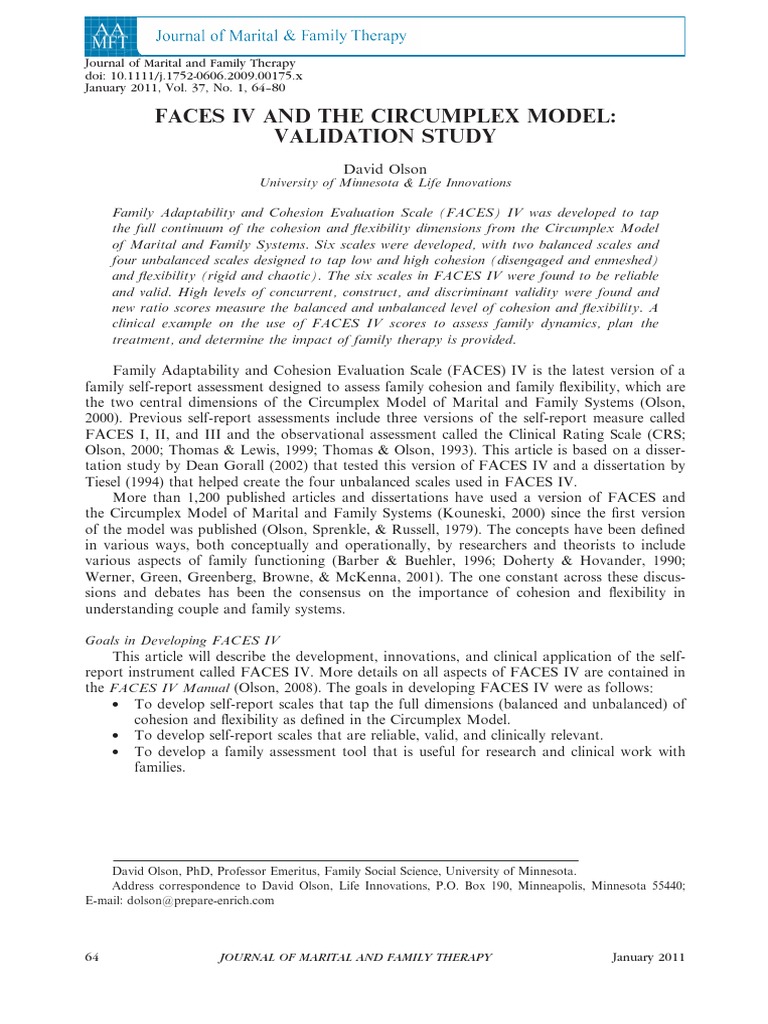 Faces Iv and The Circumplex Model - Validation Study PDF | PDF ...