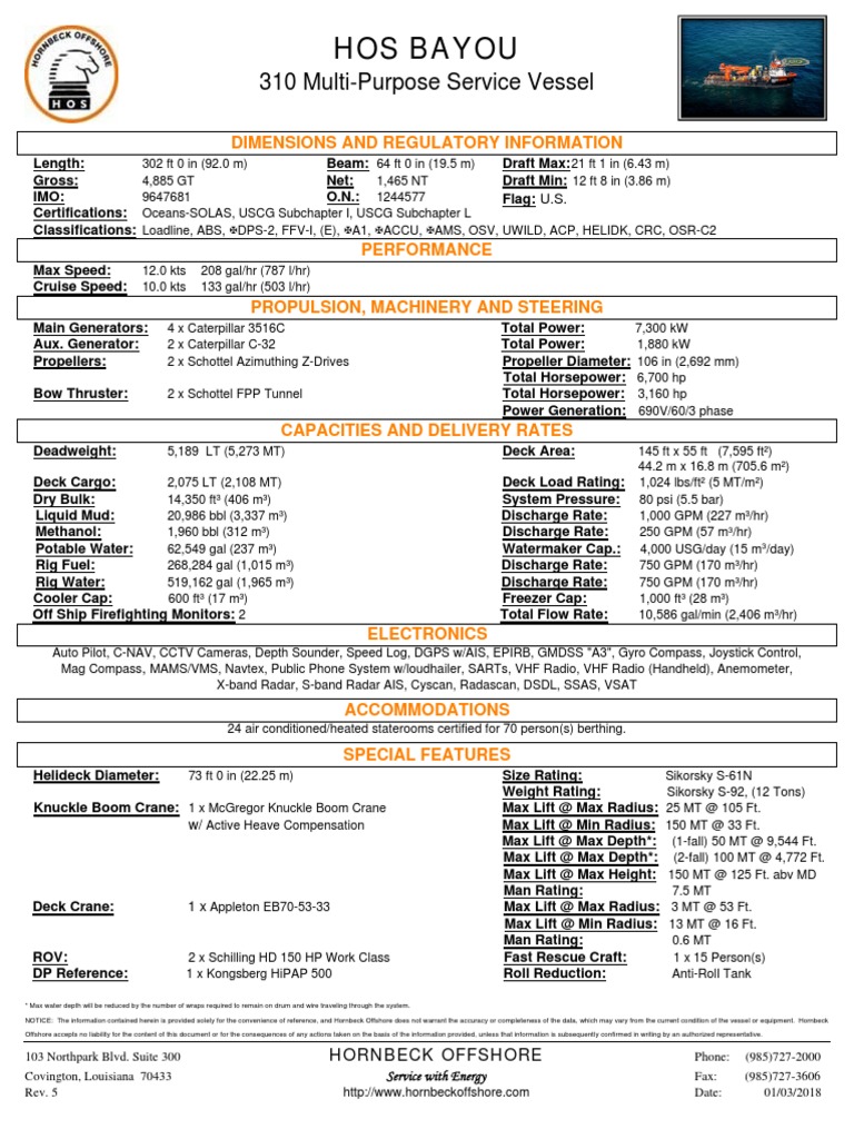 Hos Bayou: 310 Multi-Purpose Service Vessel | PDF | Horsepower | Water ...