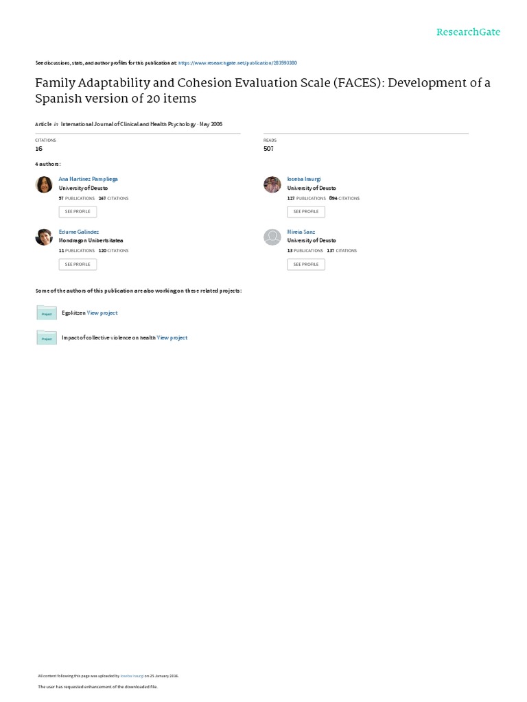 Family Adaptability and Cohesion Evaluation Scale (FACES) - Desarrollo ...