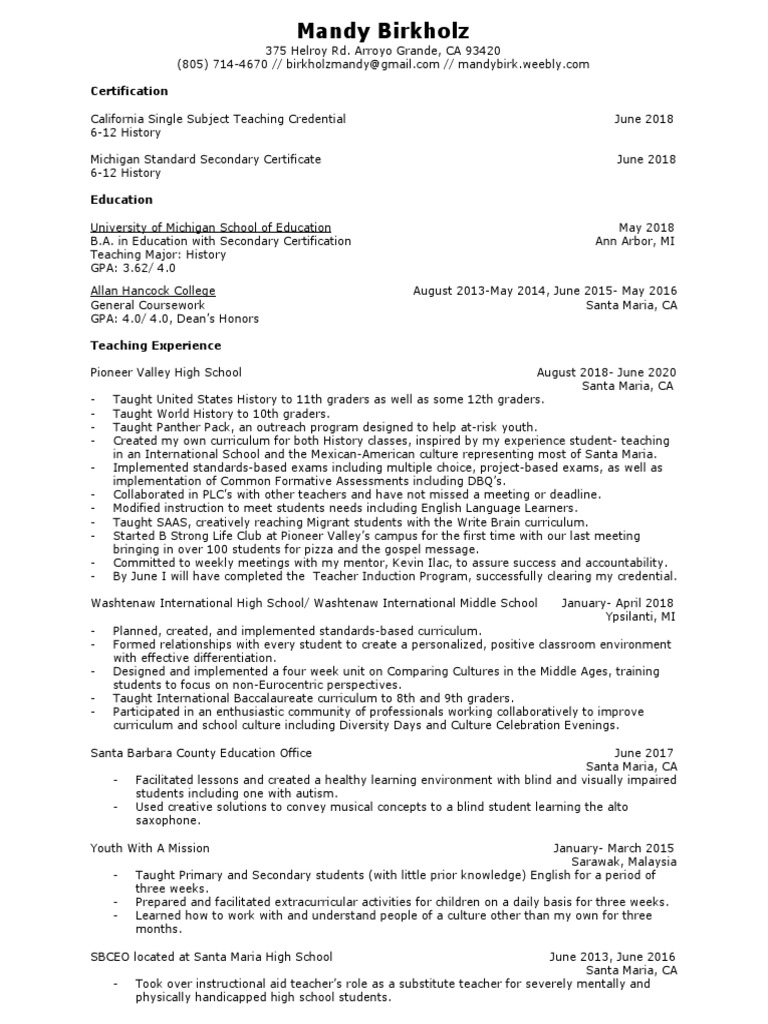 Mandy Birkholz Resume Updated 4 | PDF | Curriculum | Schools