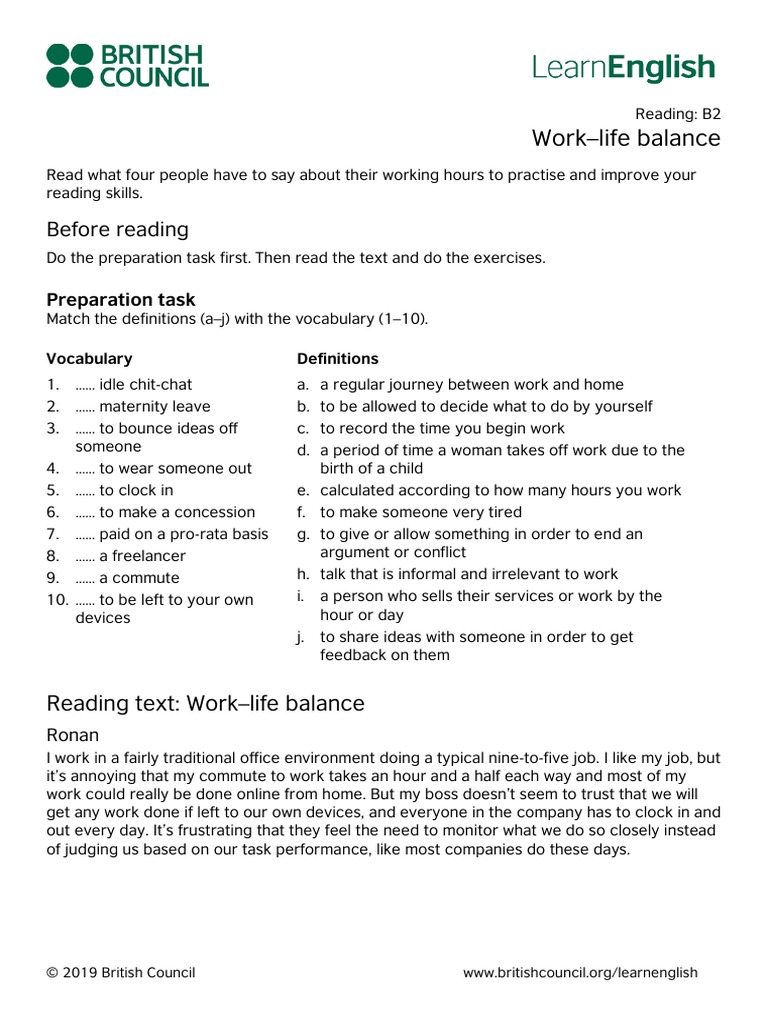 LearnEnglish Reading B2 Work Life Balance Split PDF | PDF ...