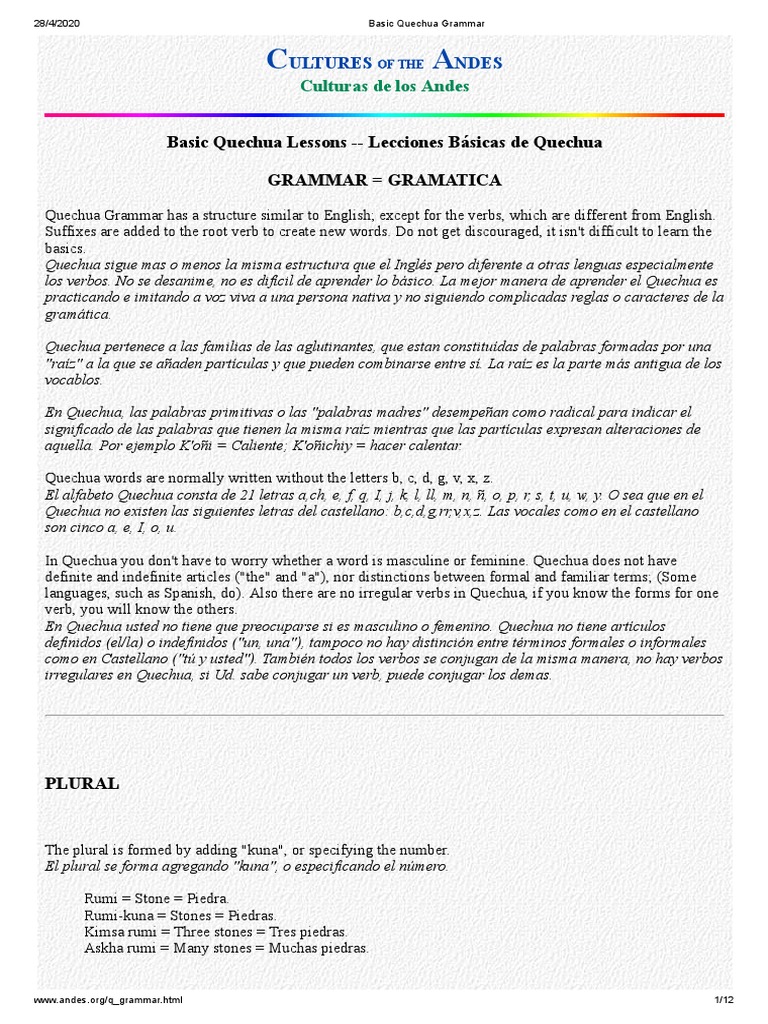 Basic Quechua Grammar: An Overview of Verb Conjugations and Other Key ...
