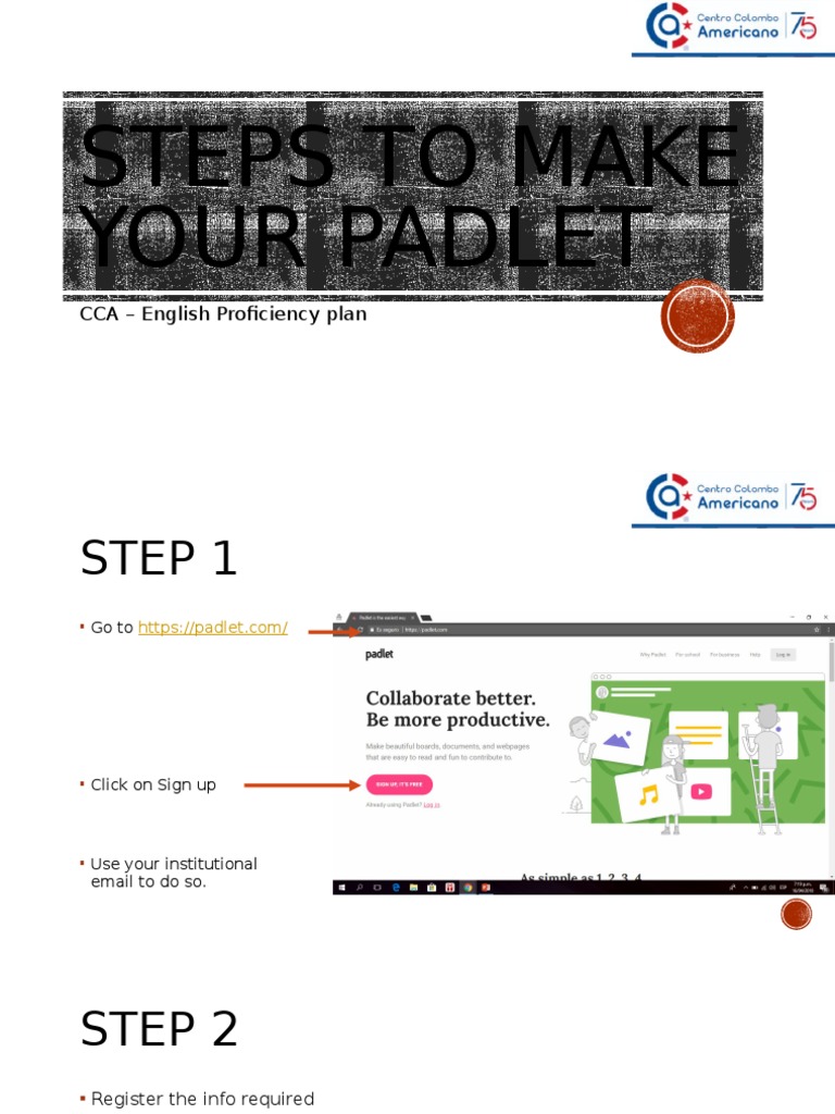 Steps To Make Your Padlet: CCA - English Proficiency Plan | PDF