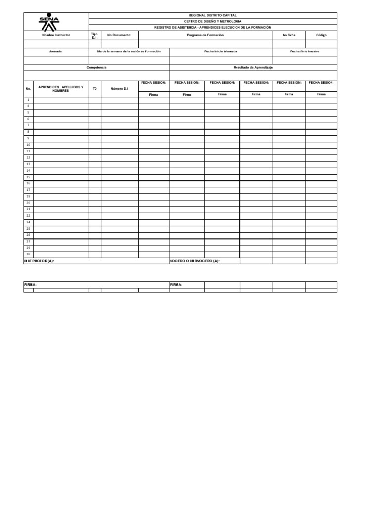 Planilla de Asistencia SENA Definitivo | PDF