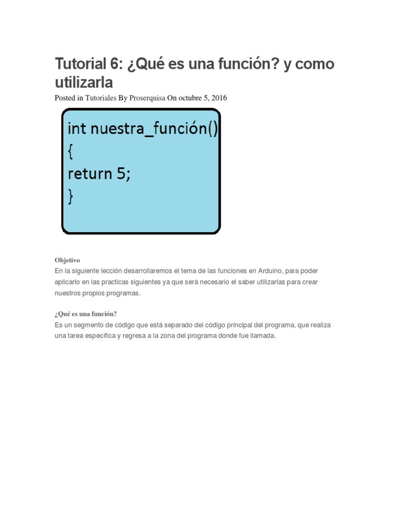 Tutorial Funciones Arduino | PDF | Función (Matemáticas) | Programa de ...