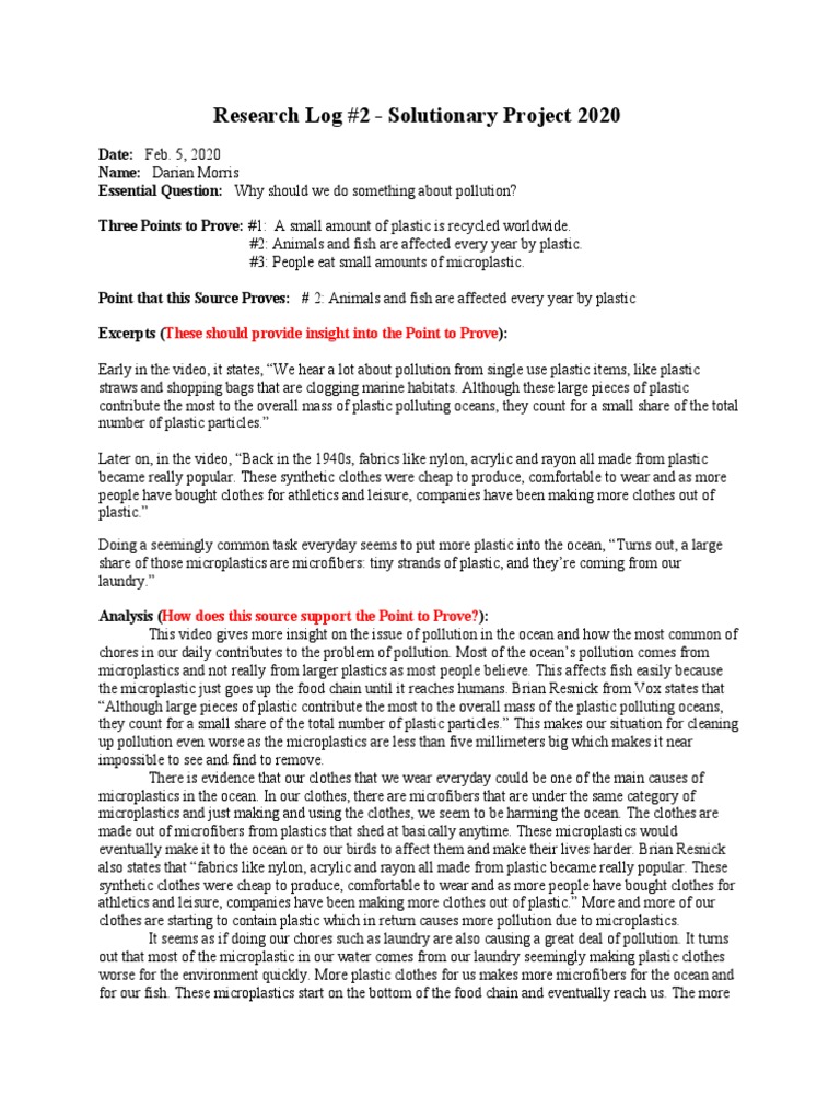 Research Log 2 - Solutionary Project 2020 | PDF | Plastic | Natural ...