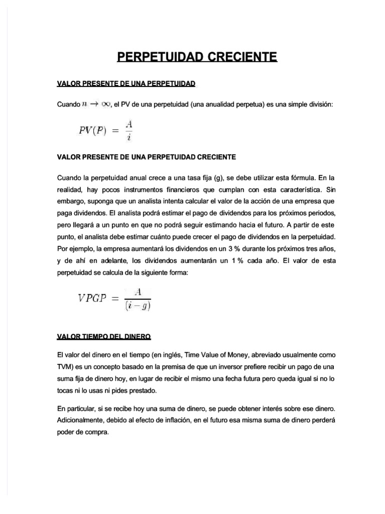 Perpetuidad-Creciente PDF | PDF | Valor temporal del dinero | Economias