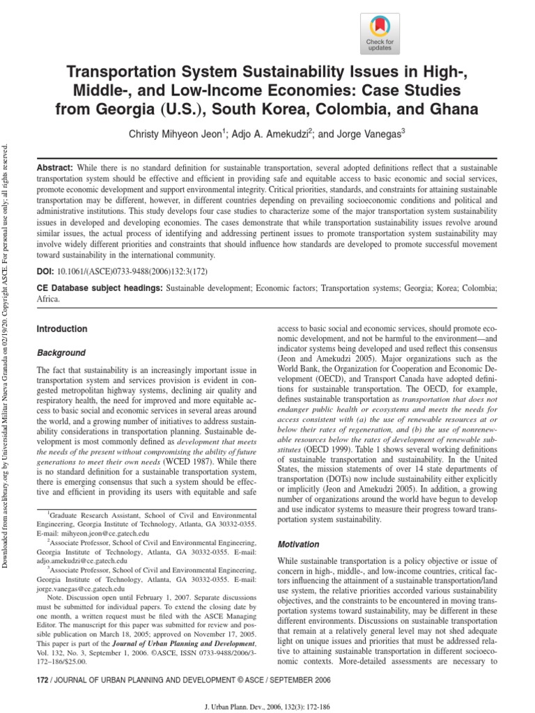 Transportation System Sustainability Issues in High-, Middle-, and Low ...