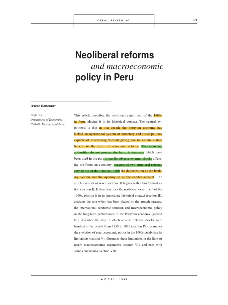 Neoliberal Reforms Policy in Peru: and Macroeconomic | PDF ...