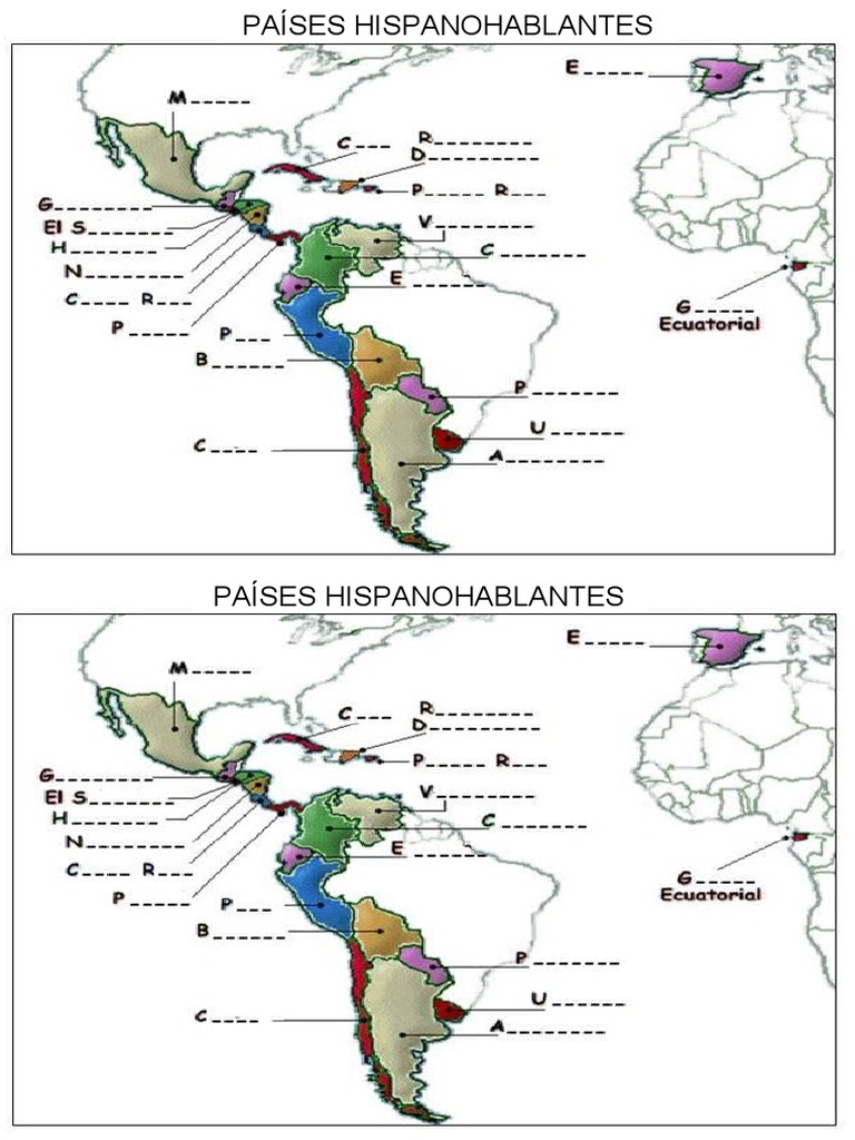 Hoja De Trabajo Con Mapa De Países De Habla Hispana