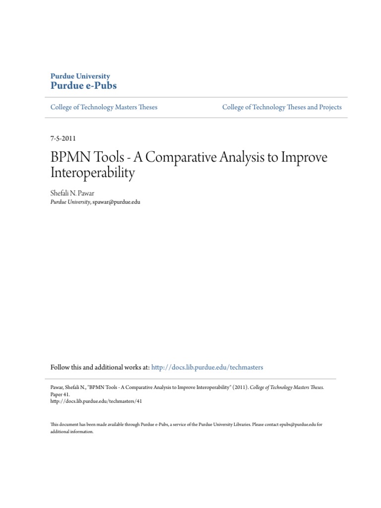 BPMN Tools - A Comparative Analysis To Improve Interoperability - Shefali N Pawar Purdue | PDF ...