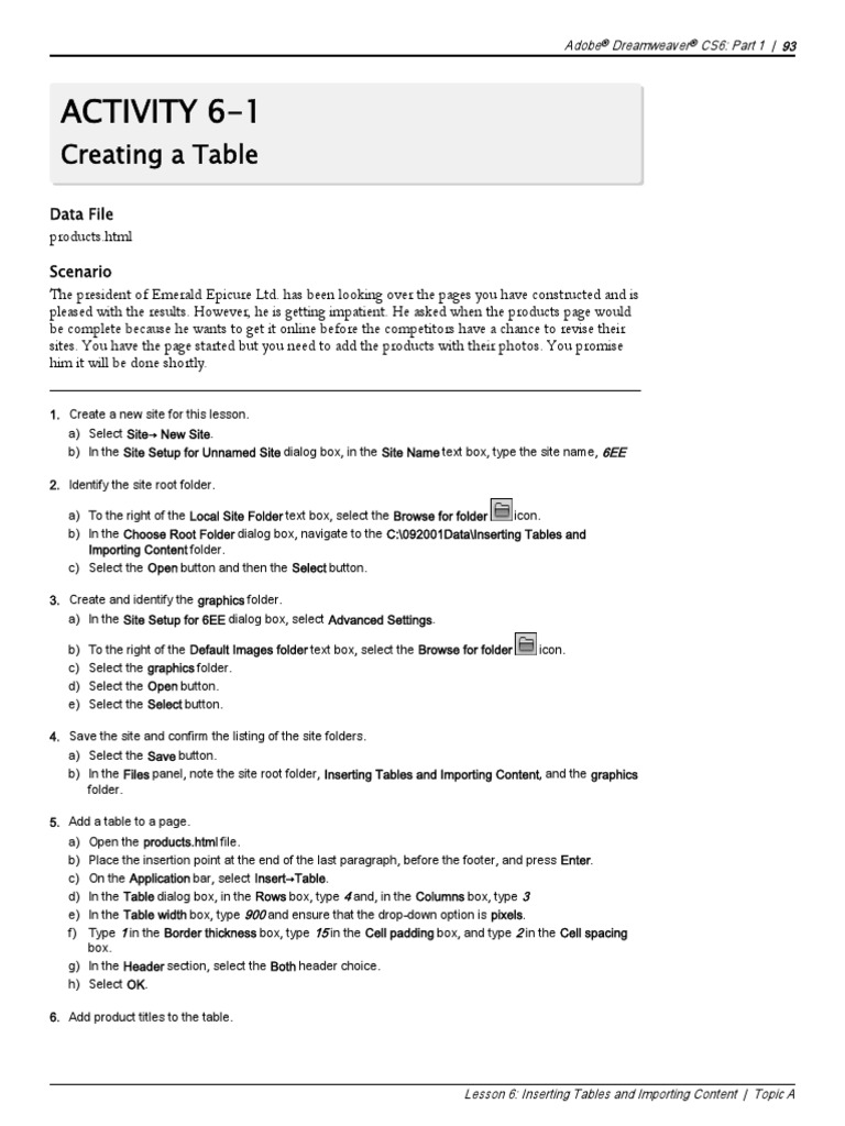 Activity 6-1: Creating A Table | PDF | Html Element | Cascading Style Sheets