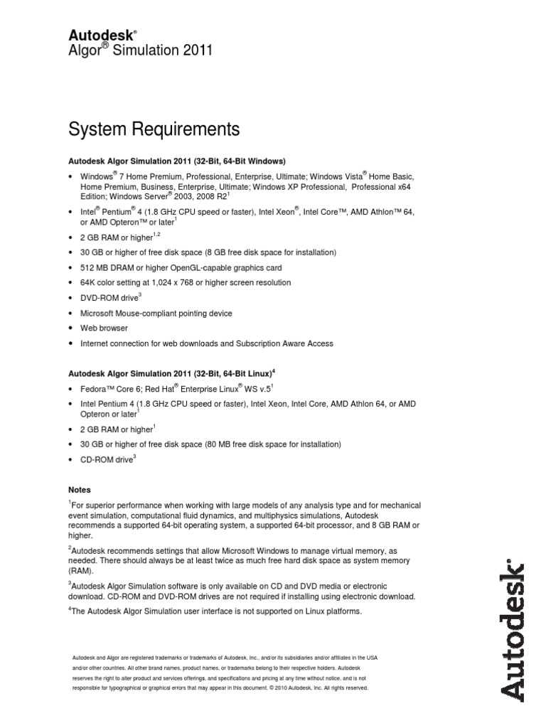 Autodesk Algor Simulation 2011 System Requirements | PDF | Software | Computer Engineering