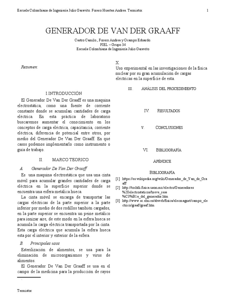 Laboratorio II Generador de Van Der Graaff | PDF | Electrostática ...