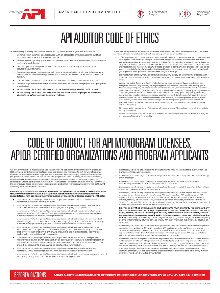 Api Auditor Code of Ethics | PDF | License | Bribery