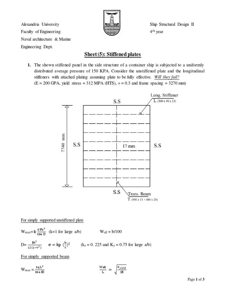 Sheet #4 - Stiffened Plates | PDF | Stress (Mechanics) | Mechanical ...