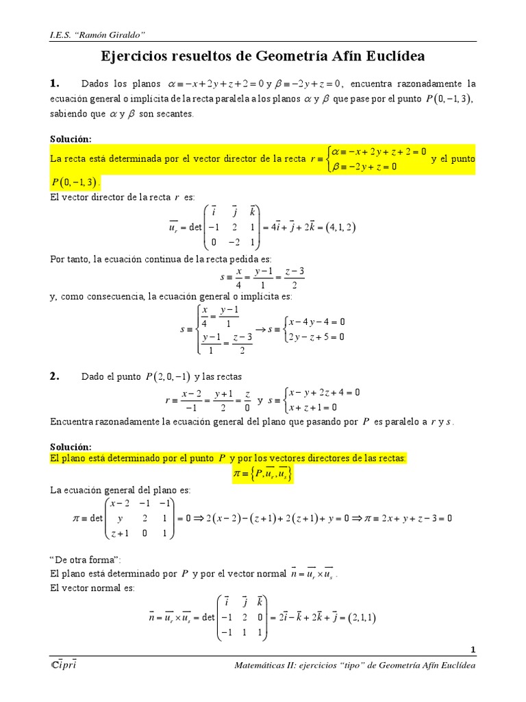 Bc2 Ejercicios Resueltos De Geometria Afin Euclidea Pdf Geometria