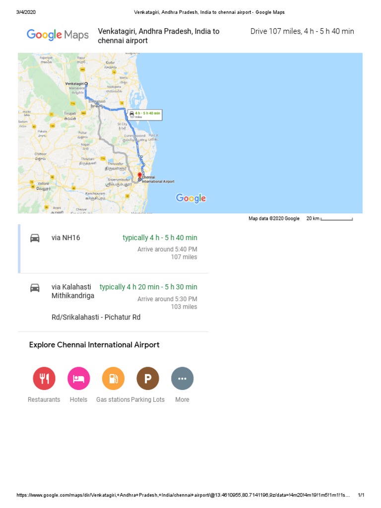 Venkatagiri, Andhra Pradesh, India To Chennai Airport - Google Maps | PDF
