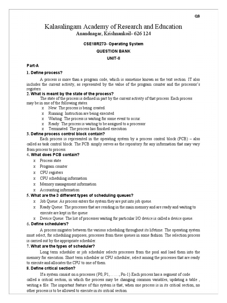 Os 2mark And 16 Marks Unit Ii Pdf Process Computing Scheduling Computing 1036