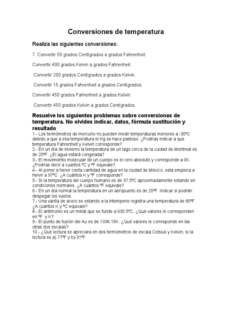 Conversiones de Temperatura | PDF