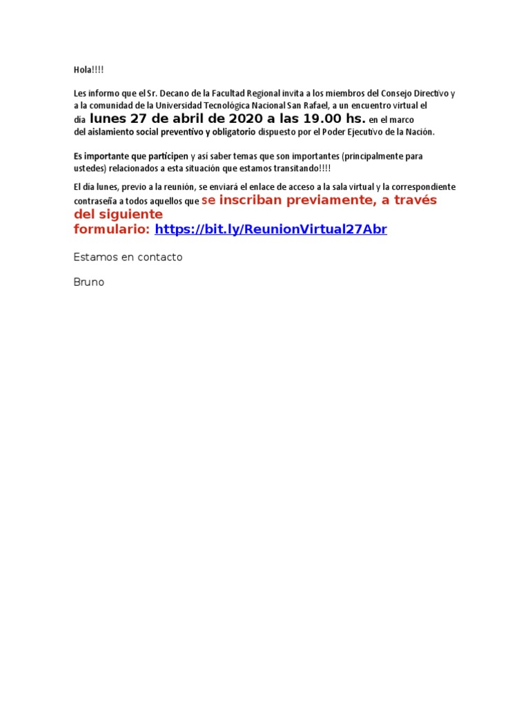 Invitación a reunión virtual 27 de abril | PDF