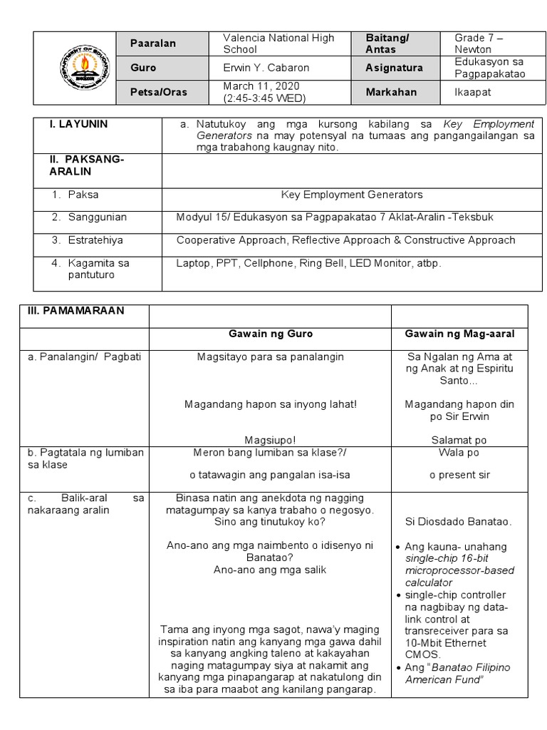 G7 Detailed Lesson Plan M15 March 11 | PDF