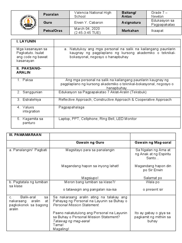 G7 Detailed Lesson Plan M15 March 4 | PDF