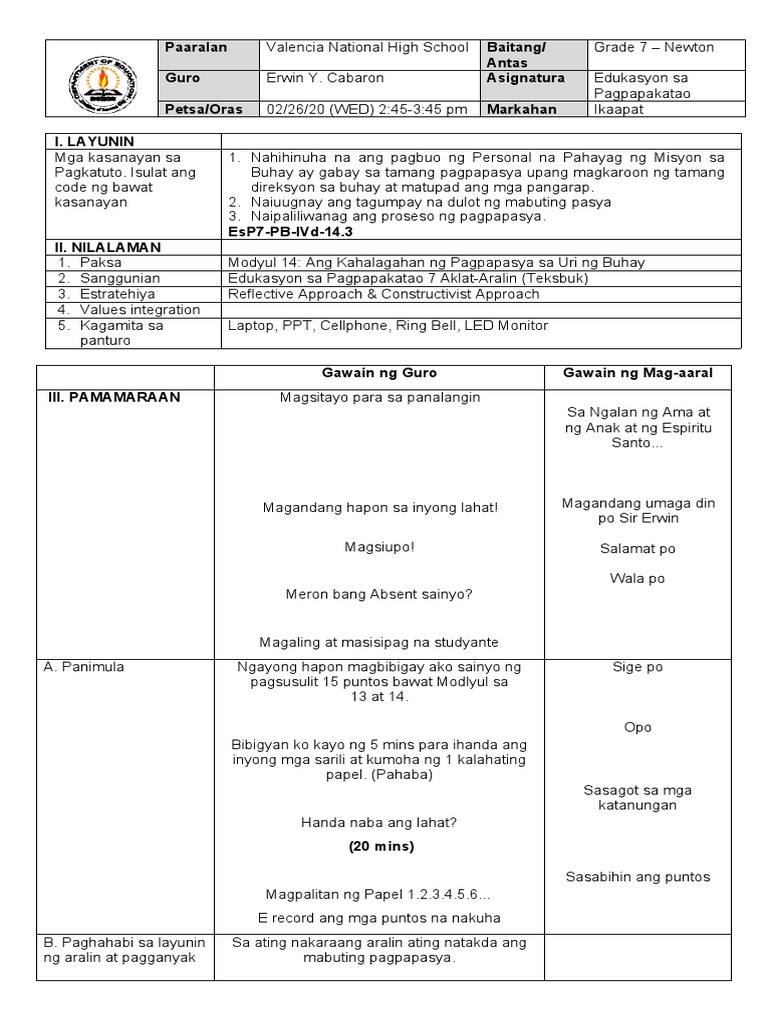 Detailed Lesson Plan M14 Day 3 | PDF
