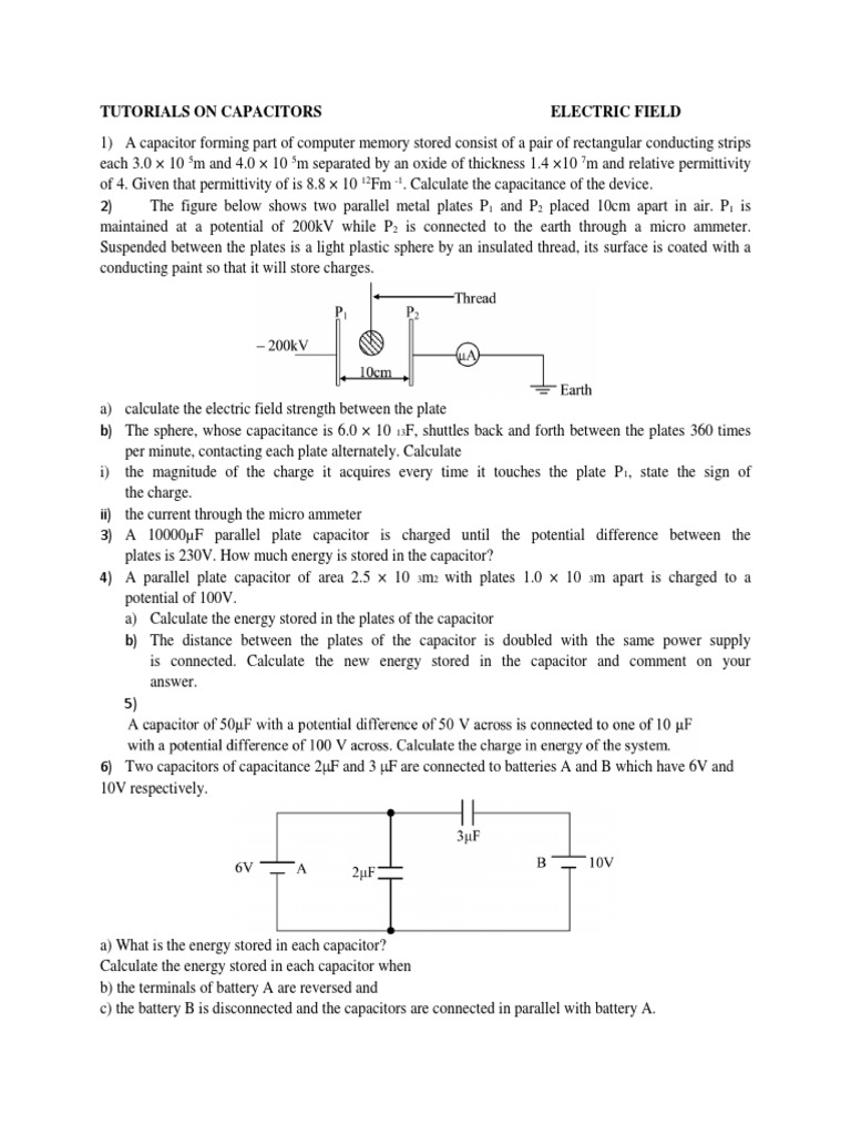 Tutorials On Capacitorselectric Field | PDF | Capacitance | Capacitor