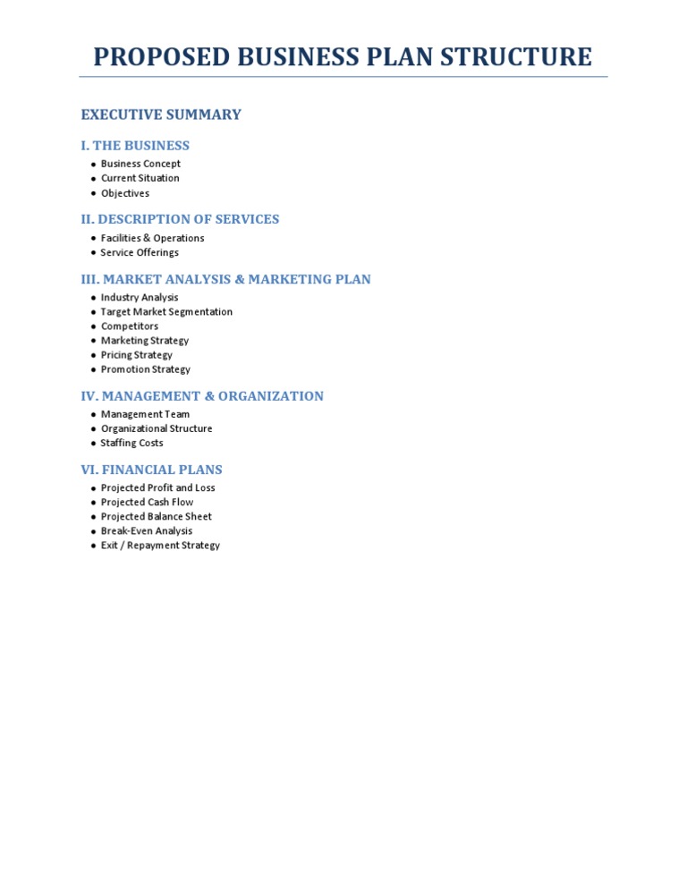 Business Plan Structure Overview | PDF | Career & Growth | Business