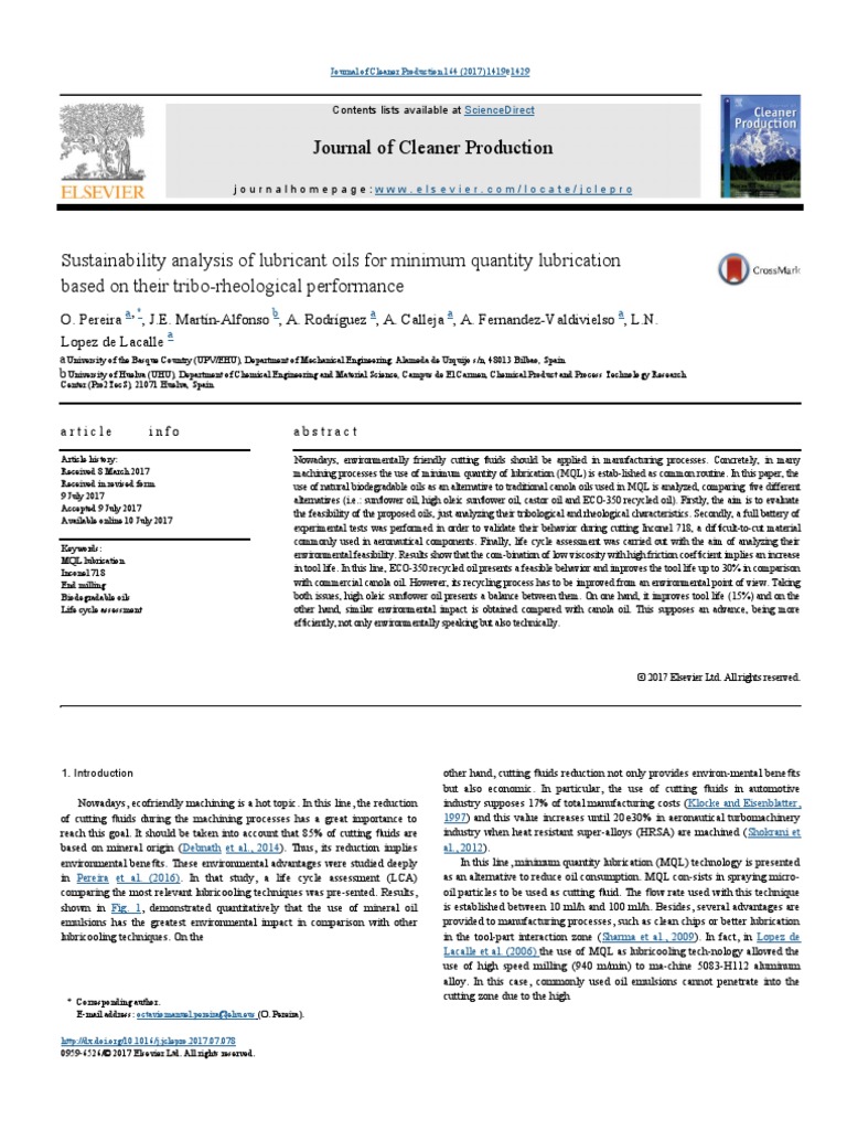 Journal of Cleaner Production | PDF | Viscosity | Life Cycle Assessment
