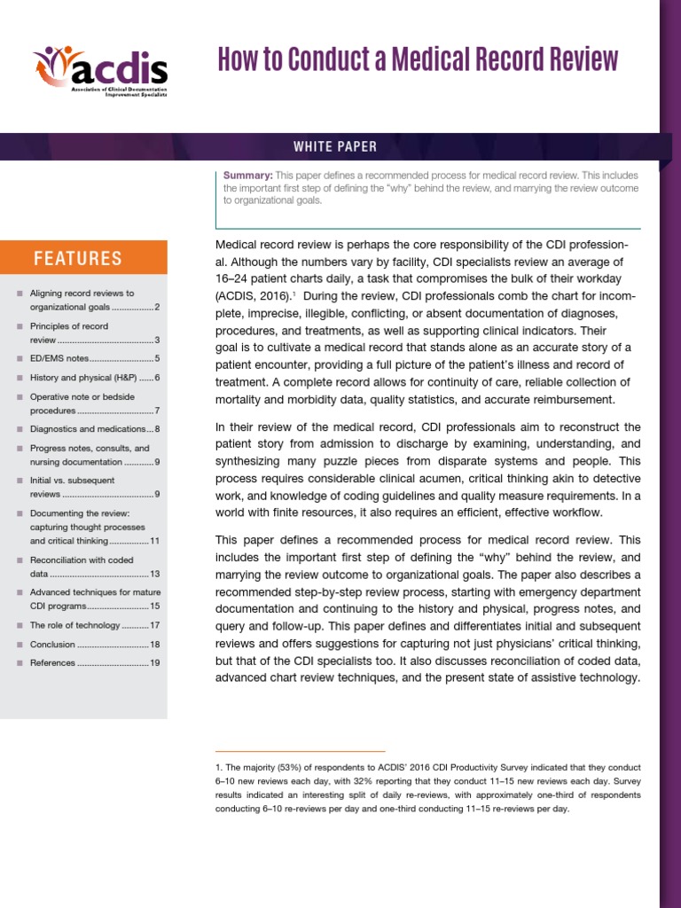 ACDIS White Paper - How To Review A Medical Record | PDF | Medical ...