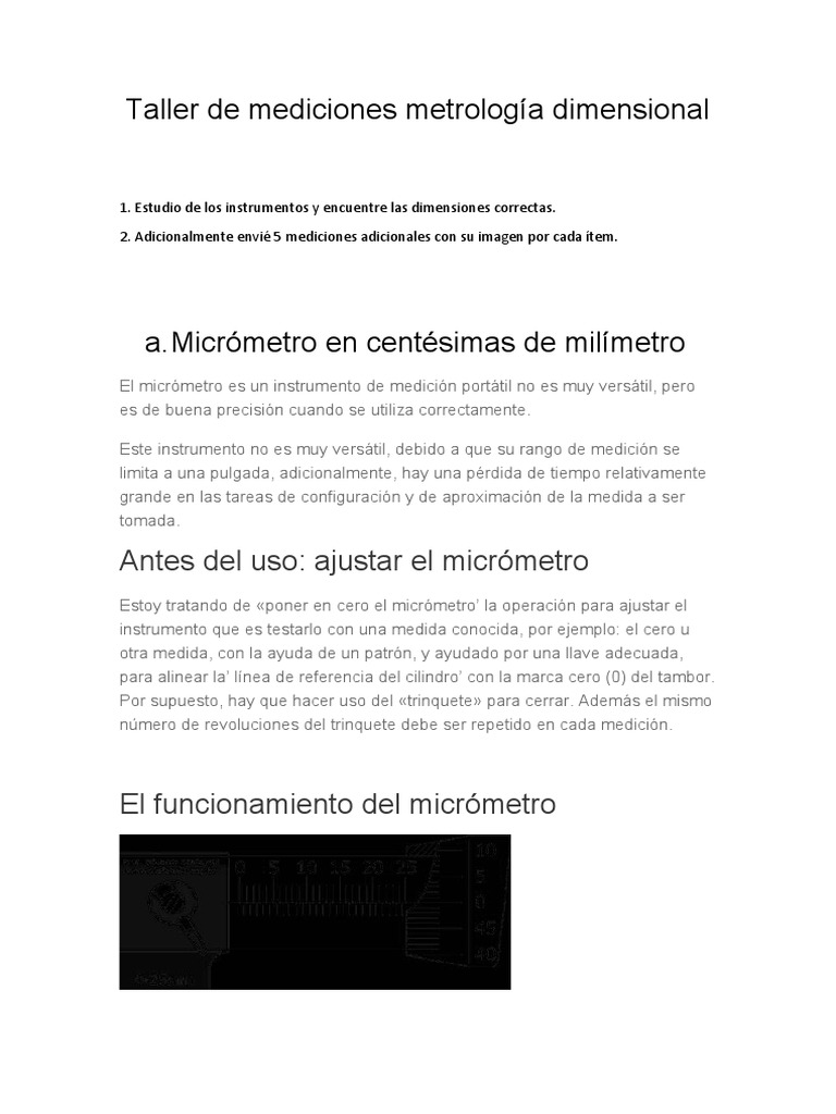 Taller de Mediciones Metrología Dimensional | PDF | Fracción (Matemáticas) | Herramientas