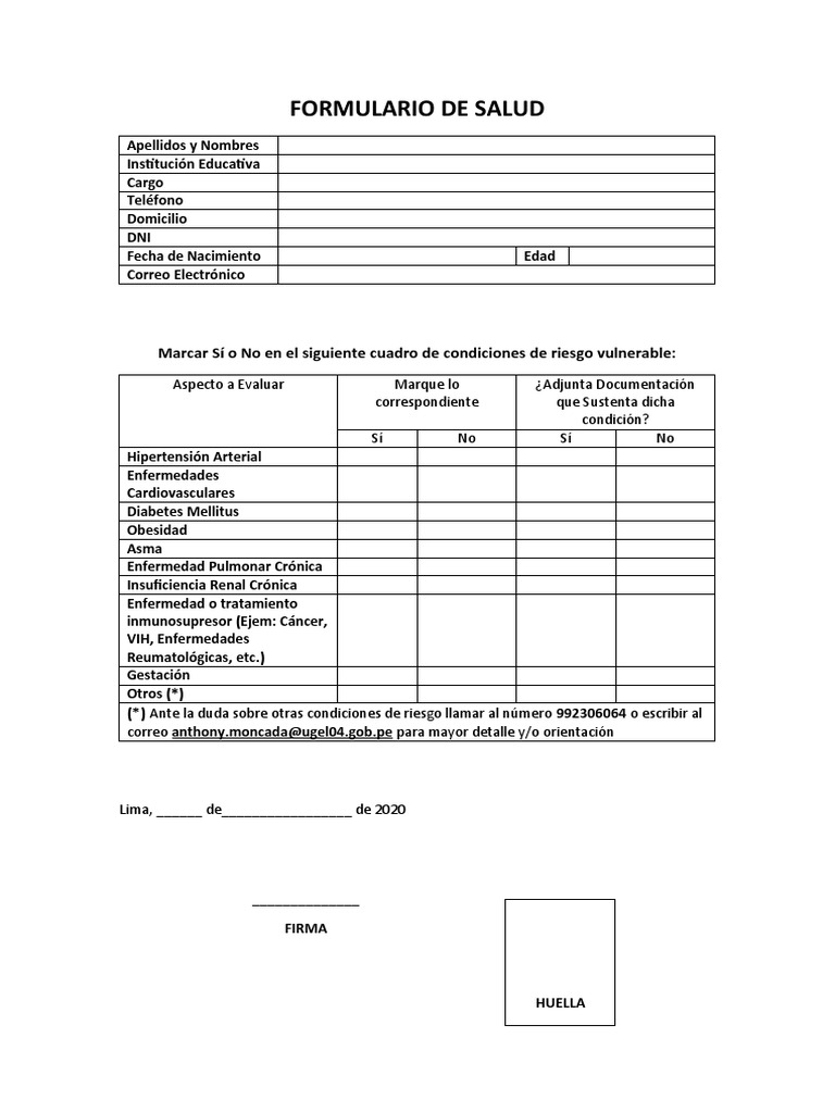 Formulario de Salud | PDF