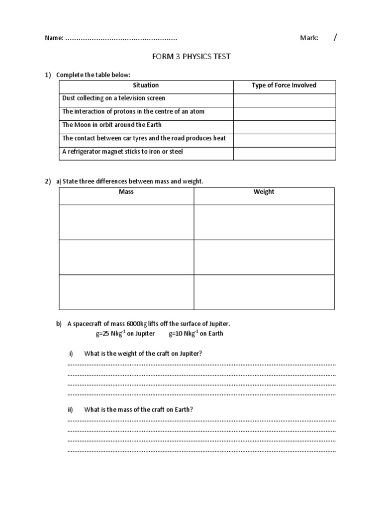Forces Test PDF | PDF | Force | Mass