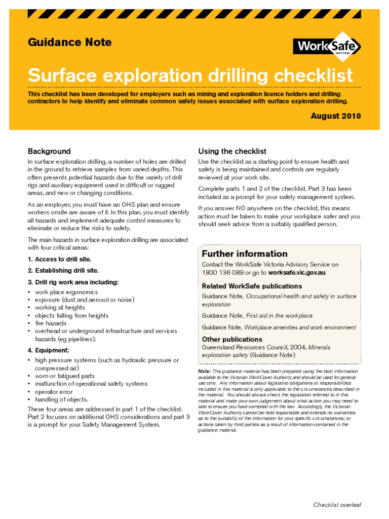 Guidance Checklist Web | PDF | Drilling Rig | Occupational Safety And ...