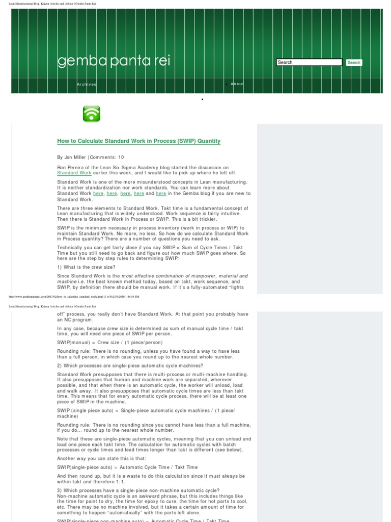 How To Calculate Standard Work in Process (SWIP) Quantity: Archives ...