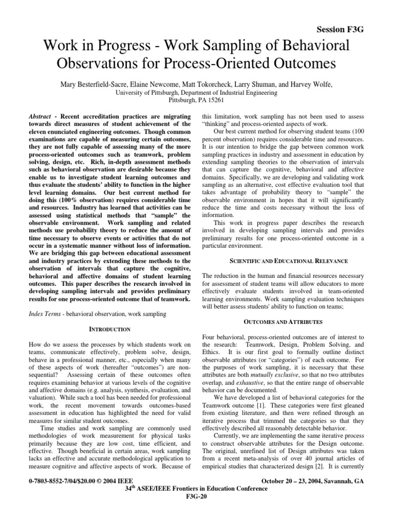 Work in Progress - Work Sampling of Behavioral | PDF | Sampling ...