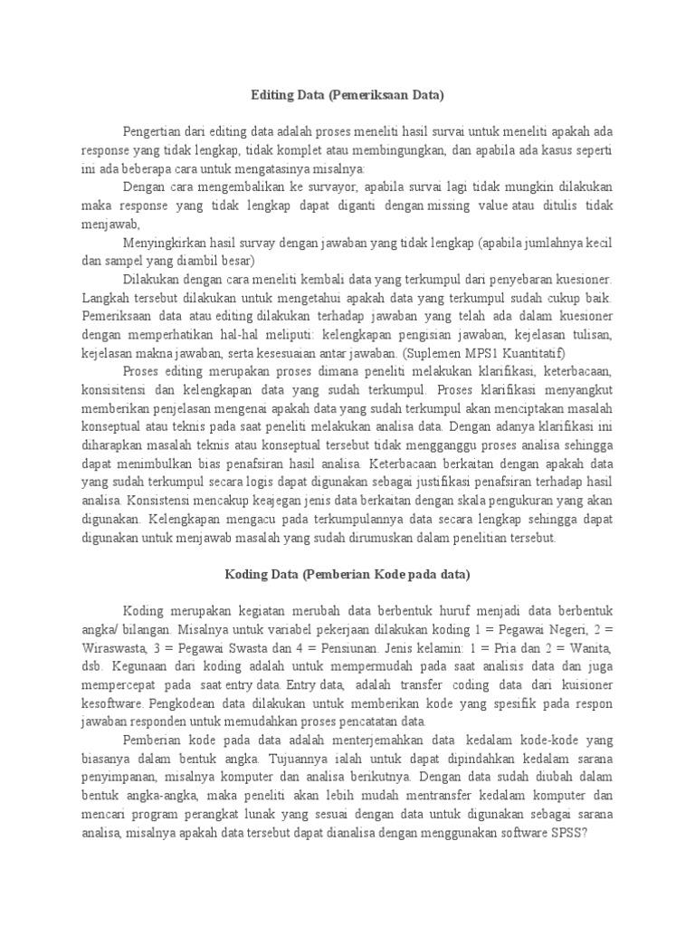 Proses Editing Data dalam Penelitian | PDF