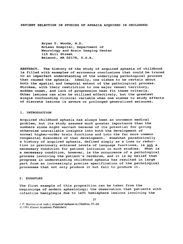 Childhood Aphasia: Patient Selection Insights | PDF | Corpus Callosum ...