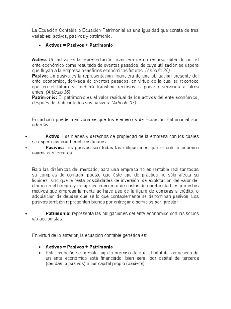 La Ecuación Contable o Ecuación Patrimonial Es Una Igualdad Que Consta ...