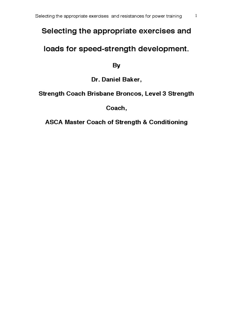 Selecting The Appropriate Exercises and Reistances For Power Training ...