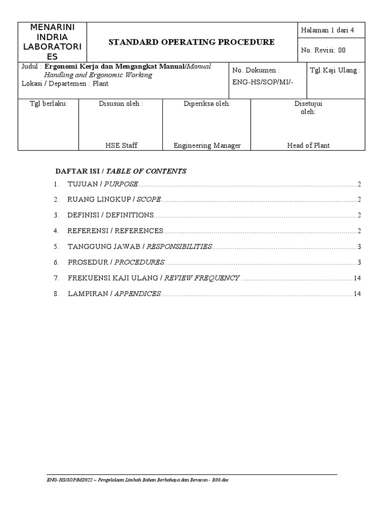 Draft SOP Manual Handling | PDF