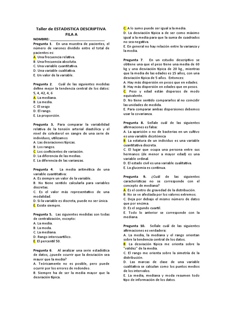 50 Preguntas de Estadistica I Respuestas | PDF | Desviación Estándar | Media