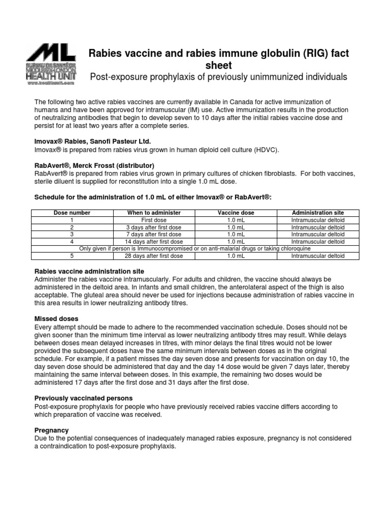 Rabies Vaccine and Rabies Immune Globulin Fact Sheet PDF | PDF ...