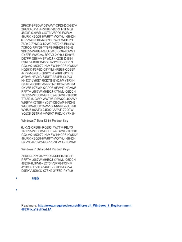 Windows 7 Product Keys List | PDF
