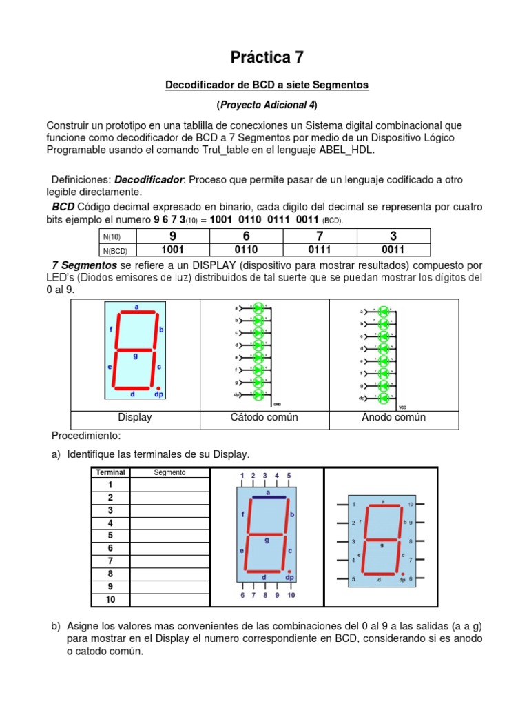 Práctica Sistemas Digitales Decodificador | PDF | Decimal codificado en ...