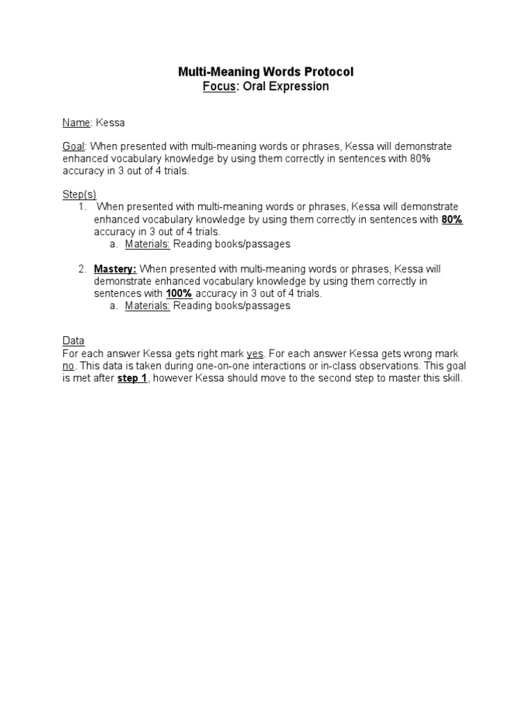 Multi-Meaning Words Protocol | PDF